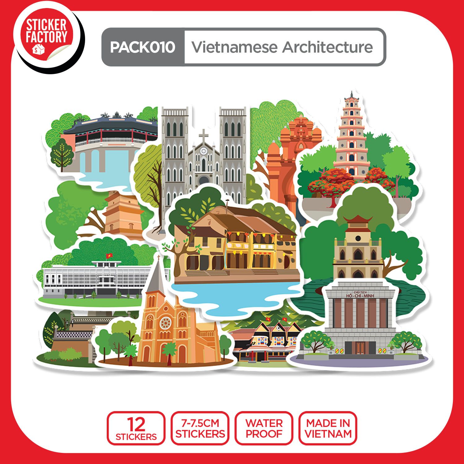 Vietnamese Architecture - Set 12 Die Cut Sticker Pack – Sticker Factory
