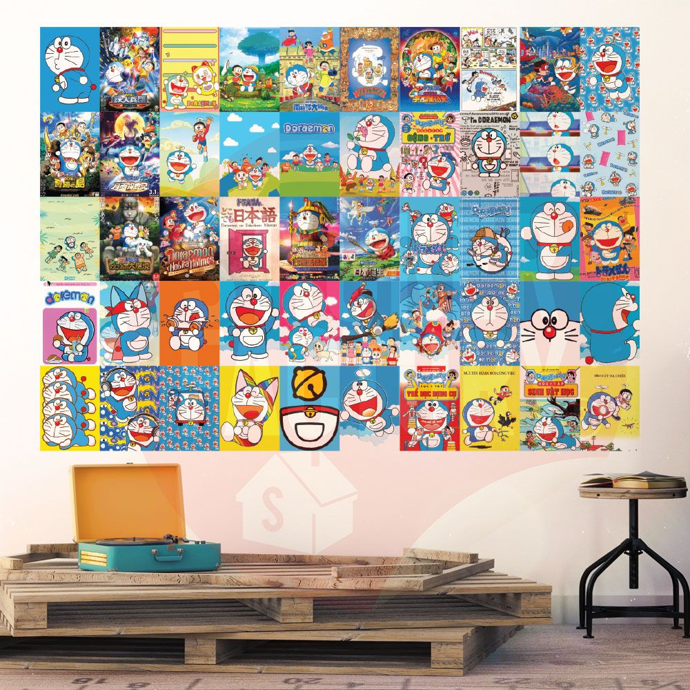 DORAEMON - Set 50 tấm 22x30cm decal dán tường trang trí decor quán nhà ...