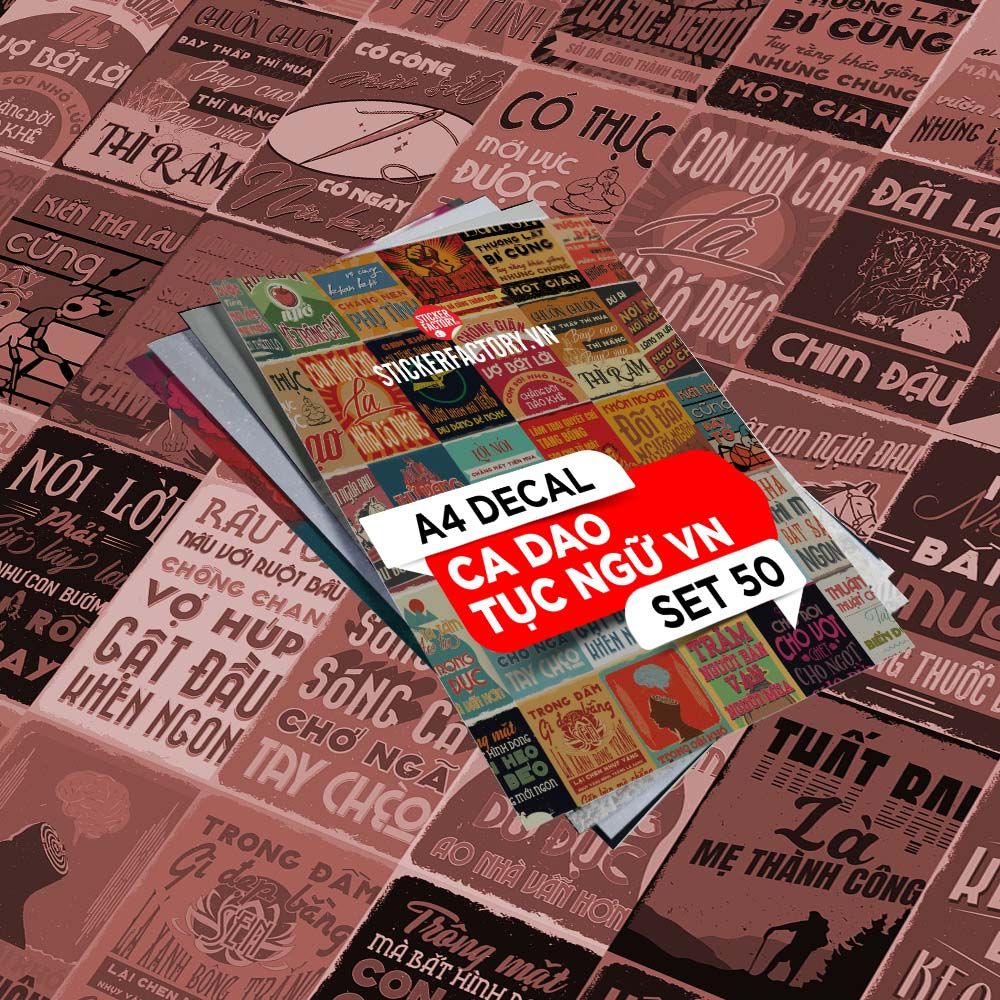 CA DAO TỤC NGỮ VIỆT NAM - Set 50 tấm 22x30cm decal dán tường trang trí ...