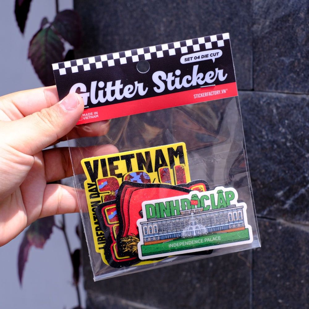 GLIT002 Vietnam Liberation Day 30/04 - Set 4 Glitter sticker - Hình d ...