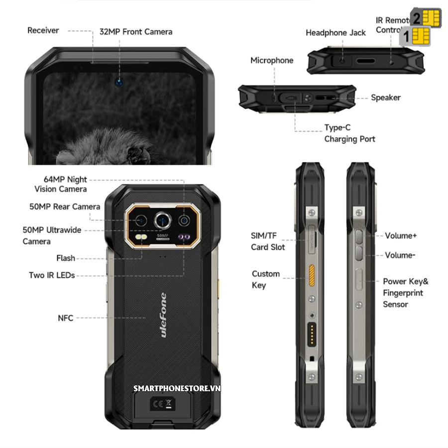 Ulefone Armor 27Pro - 5G IP68/69K Pin10600mAh Cam50/64/32MP Ram24/256G – Siêu Bền Pin Khủng