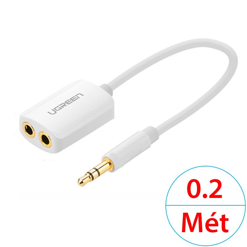Cáp chia 2 cổng Audio 3.5mm dài 25cm Ugreen mạ vàng 24K