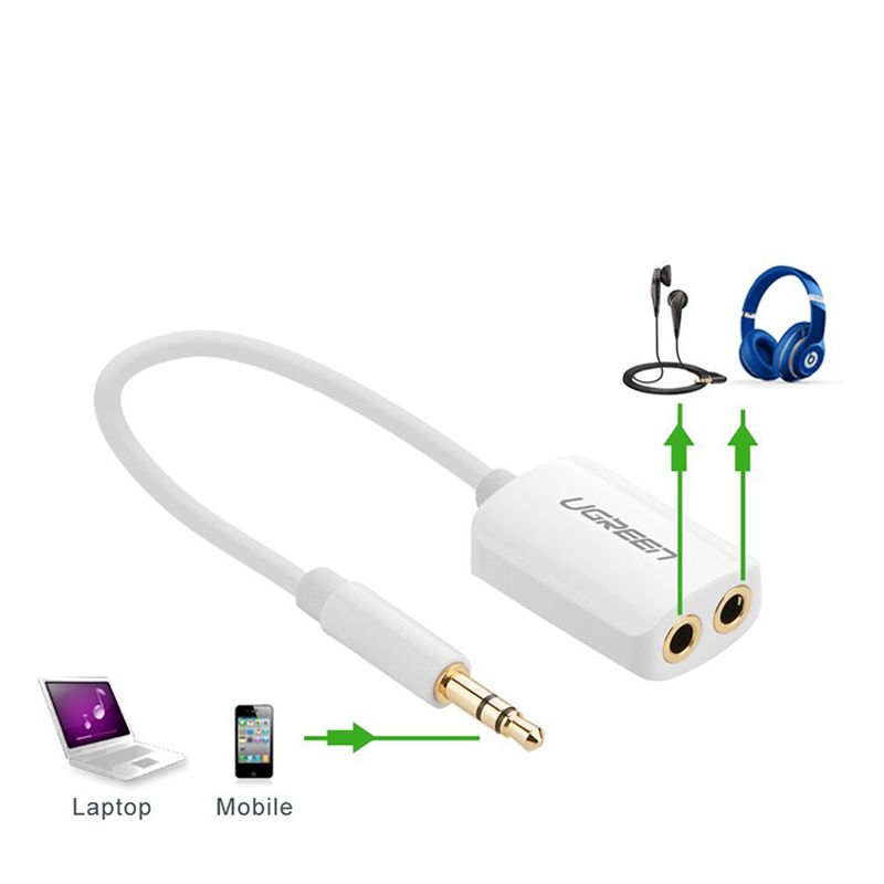 Cáp chia 2 cổng Audio 3.5mm dài 25cm Ugreen mạ vàng 24K