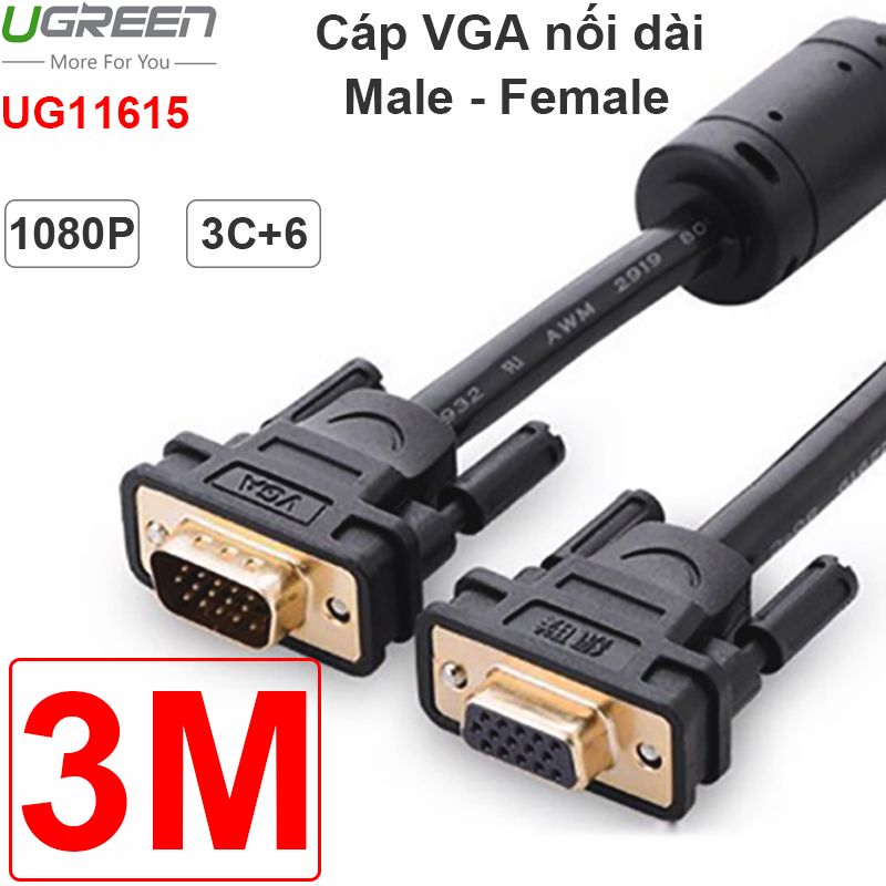 Cáp Vga Nối Dài 1 đầu đực 1 đầu Cái 2m 3m Ugreen 11614 11615