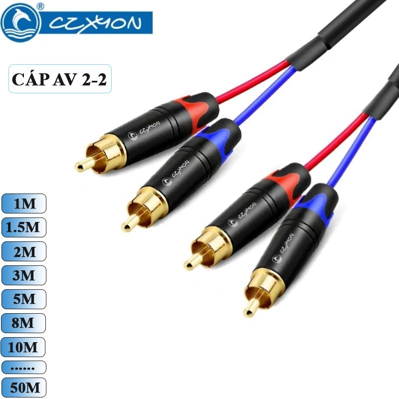 Dây cáp âm thanh DIY AV 2 ra 2 (R/L) cho Loa, Amply CZXYON dài 1m đến