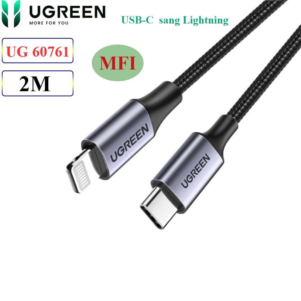 Cáp USB Type C 2.0 sang Lightning sạc nhanh 3A dài 2m Ugreen 60761