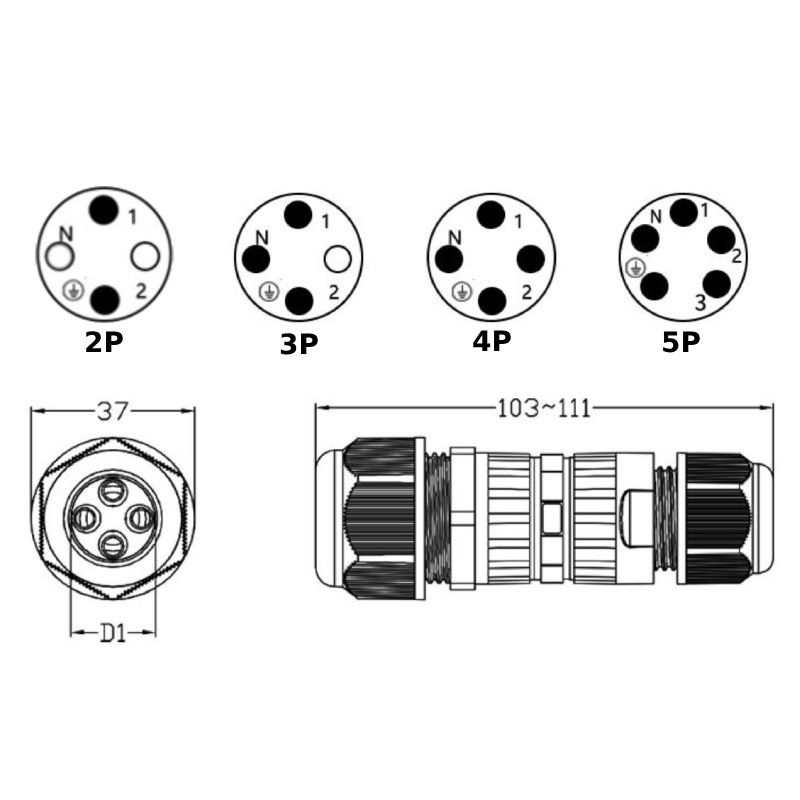 Đầu cút nối điện chia 2 dây chống nước IP68 2 lõi chính hãng E-Weichat