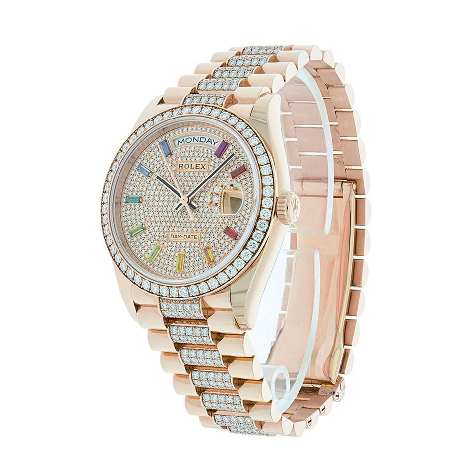 Rolex 128345RBR Diamond-Paved Rainbow Sapphire Dial Diamond President ...