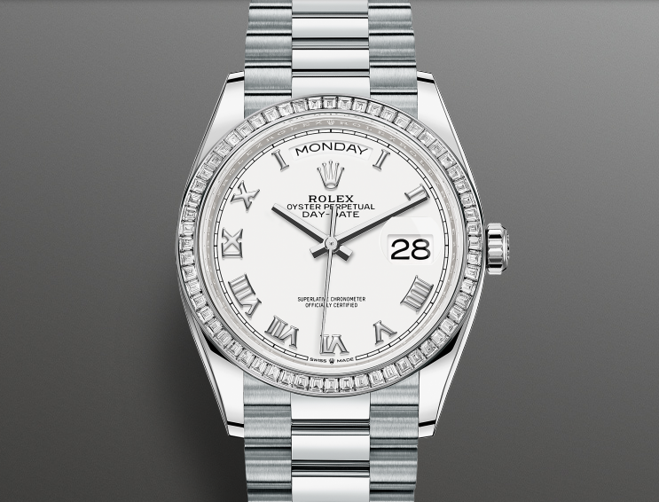Rolex Day-Date 36 Diamond Bezel White Roman Dial President 128396tbr ...