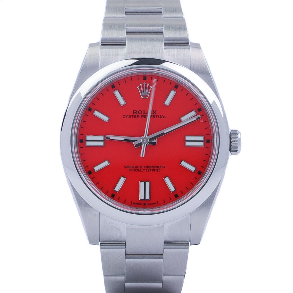 Rolex Oyster Perpetual 41 Domed Bezel Coral Red Oyster Bracelet 124300 ...