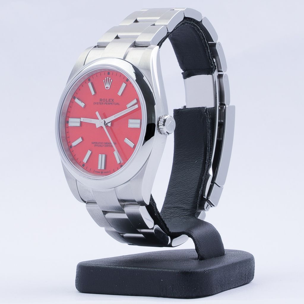 Rolex Oyster Perpetual 41 Domed Bezel Coral Red Oyster Bracelet 124300 ...