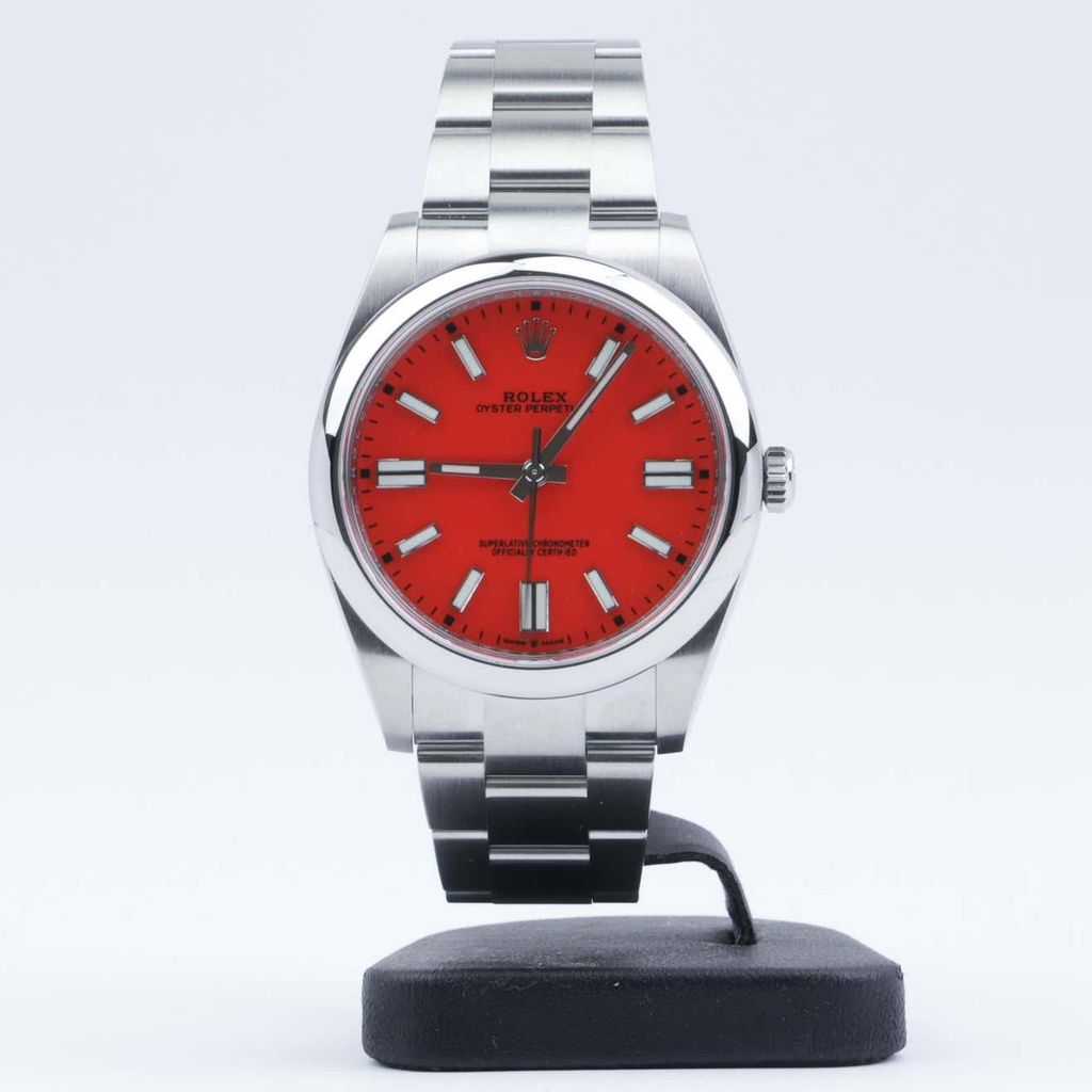 Rolex Oyster Perpetual 41 Domed Bezel Coral Red Oyster Bracelet 124300 ...