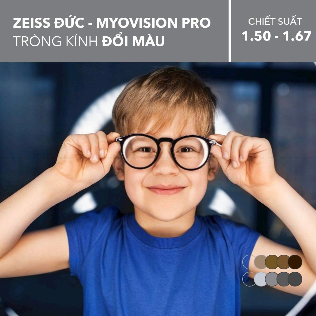Tròng Kính Đổi Màu Kiểm Soát Tiến Triển Cận Thị Trẻ Em Zeiss MyoVision