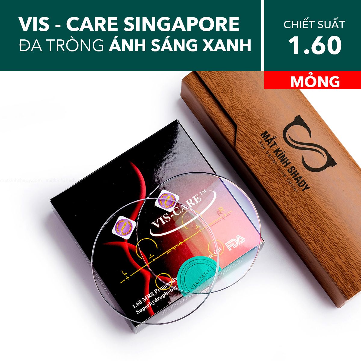 Đa Tròng Mỏng Chống Ánh Sáng Xanh Vis Care PR FF Blue Cut SHMC 1.60 MR