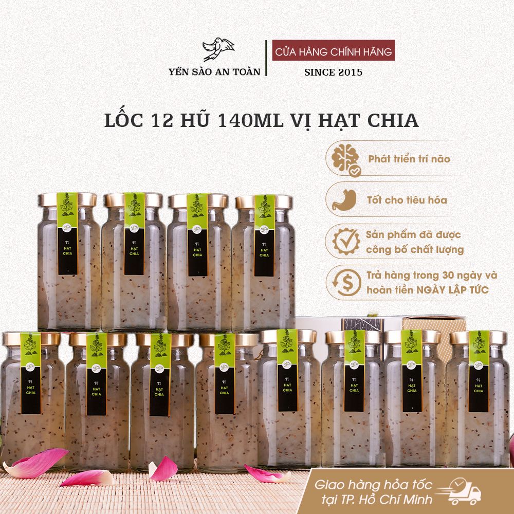 Lốc 12 hũ 140ml vị Hạt Chia – Yến Sào An Toàn