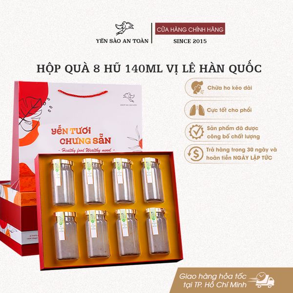 Hộp quà 8 hũ 140ml vị yến tươi chưng sẵn Lê Hàn Quốc - Đỏ Đại Cát – Yến Sào An Toàn