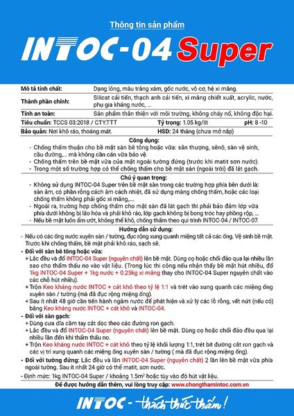 Chống thấm INTOC 04 SUPER – Keo Chống Thấm