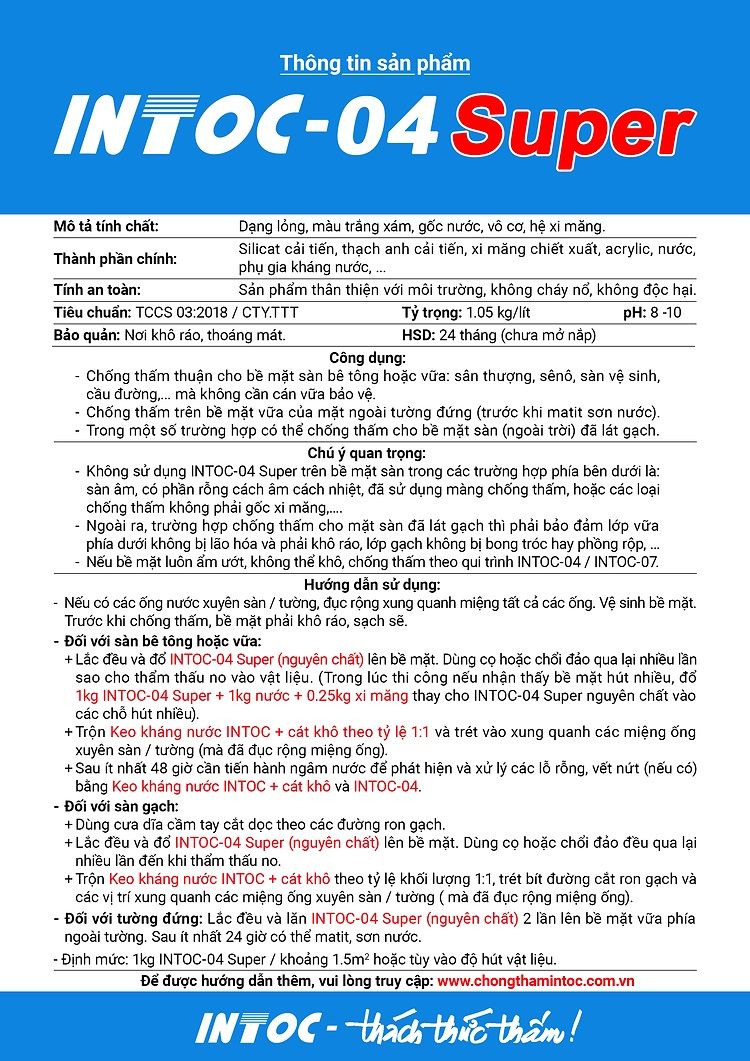 Chống thấm INTOC 04 SUPER – Keo Chống Thấm