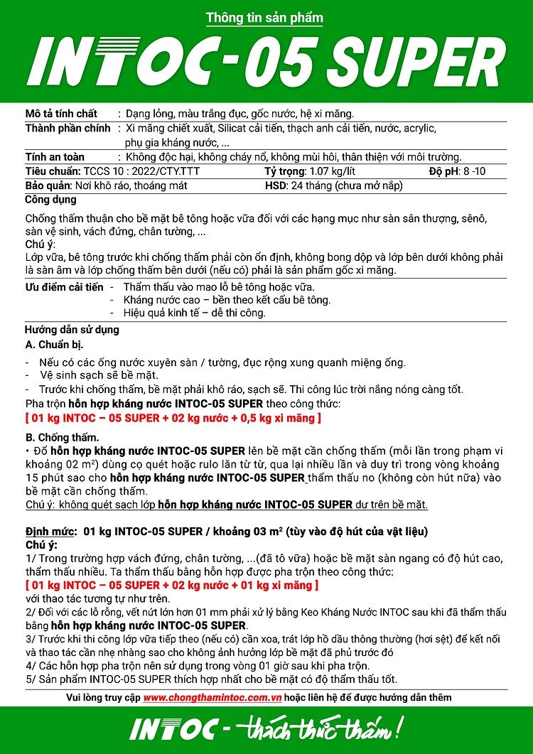 Chống thấm INTOC-05 Super – Keo Chống Thấm