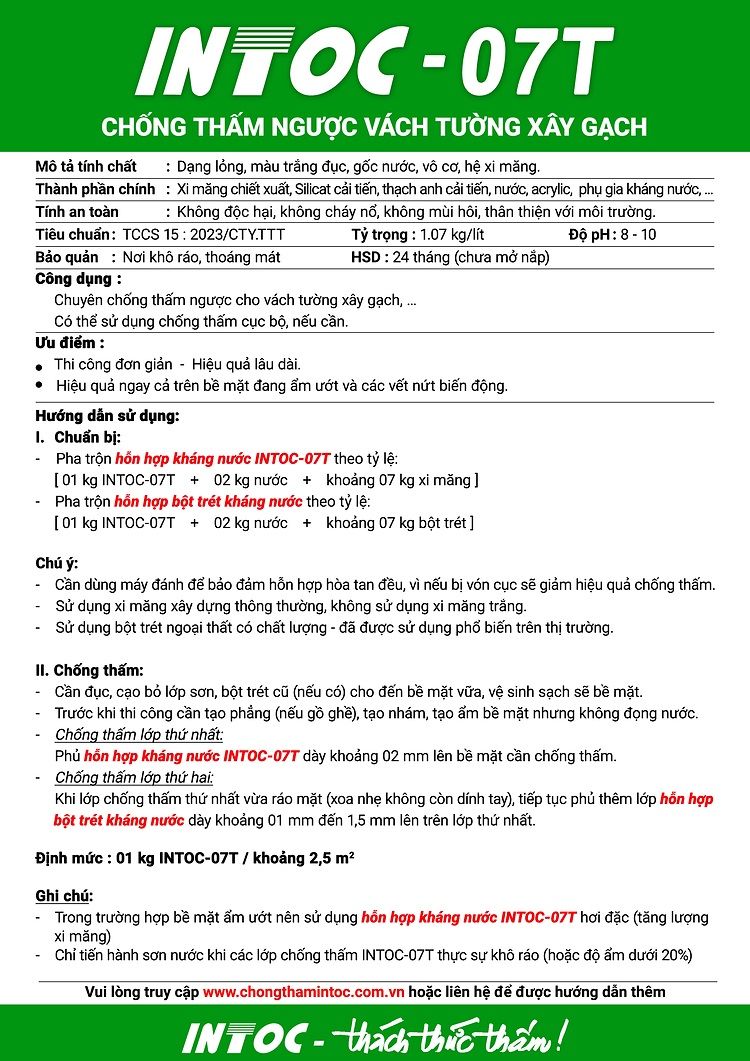 Chống thấm INTOC-07T – Keo Chống Thấm