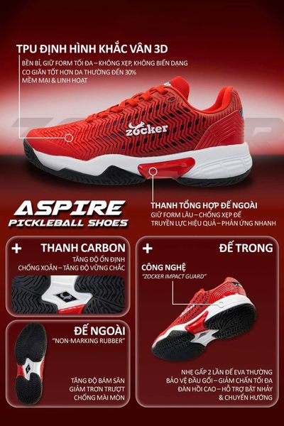 Giày Pickleball Zocker Aspire Red – Chính hãng, Chống Trượt, Êm Chân ...