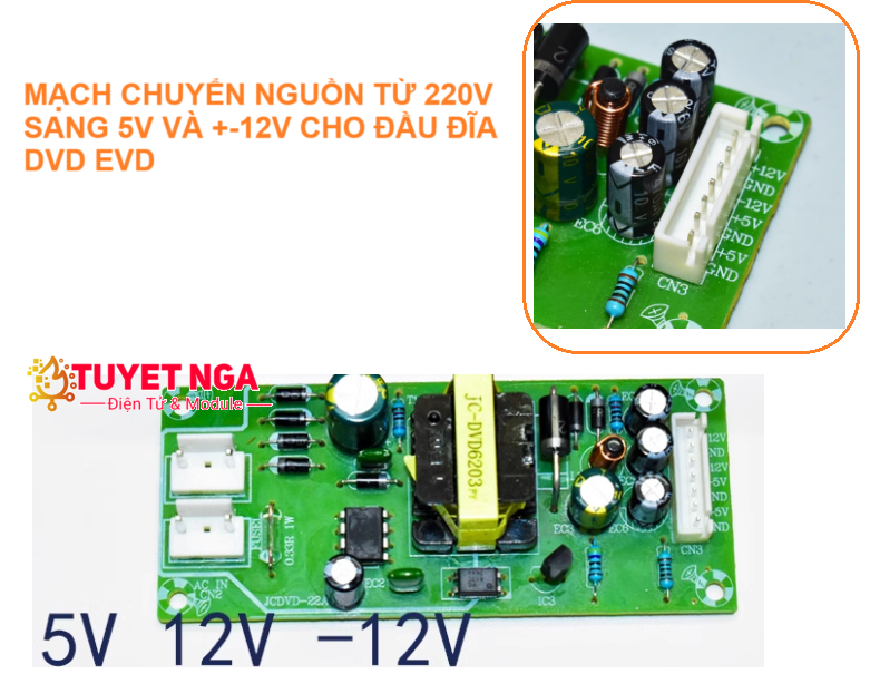 Mạch Chuyển Nguồn Đa Năng 220V Sang 5V 12V Cho EVD DVD – ĐIỆN TỬ TUYẾT NGA
