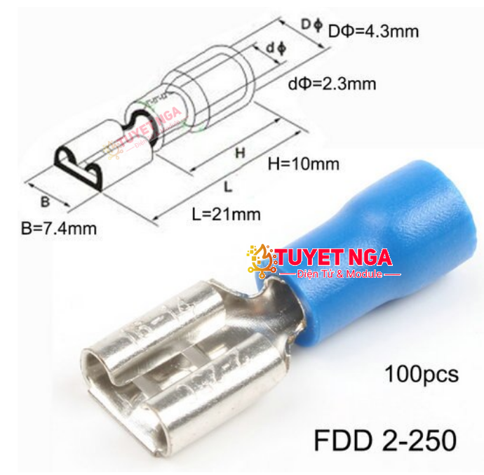 FDD2-250 Đầu Cos Cái Ghim Màu Xanh (10pcs) – ĐIỆN TỬ TUYẾT NGA