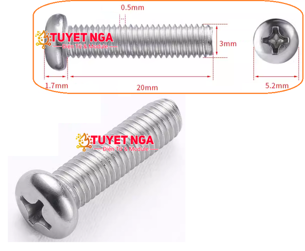 M3x20 Ốc Inox 304 M3 Dài 20mm (10pcs) – ĐIỆN TỬ TUYẾT NGA