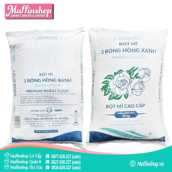 Bột mì 3 Bông Hồng Xanh bao 25kg – Muffinshop Smart Baker's Choice