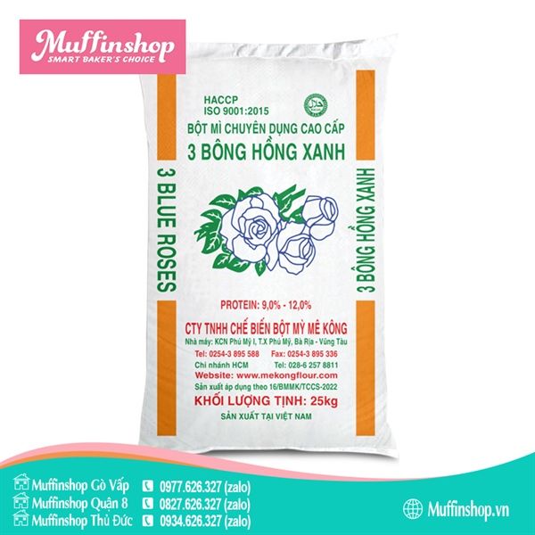 Bột mì 3 Bông Hồng Xanh bao 25kg – Muffinshop Smart Baker's Choice