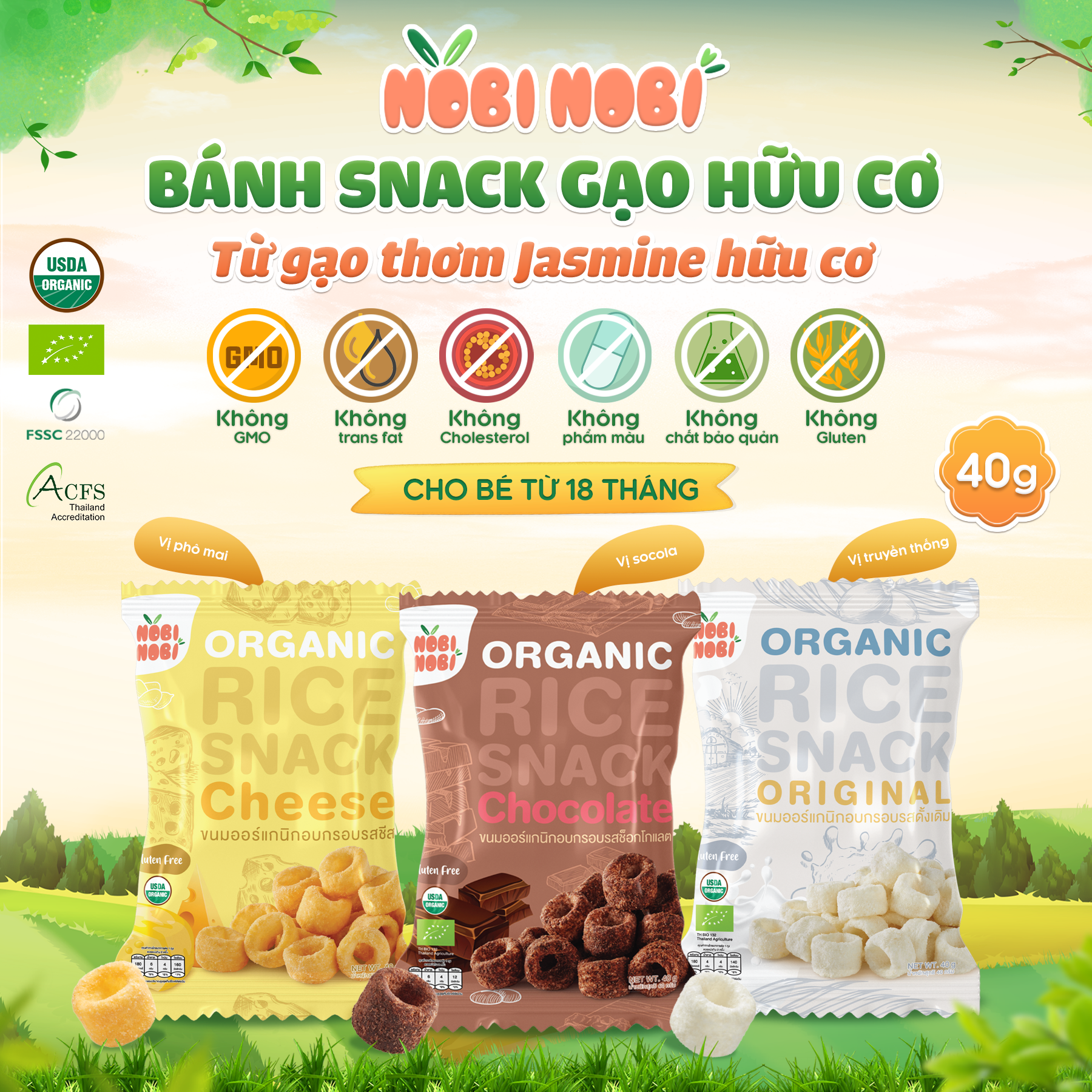 Thực phẩm bổ sung bánh snack gạo hữu cơ Nobi Nobi vị phô mai 40g – Leaf ...