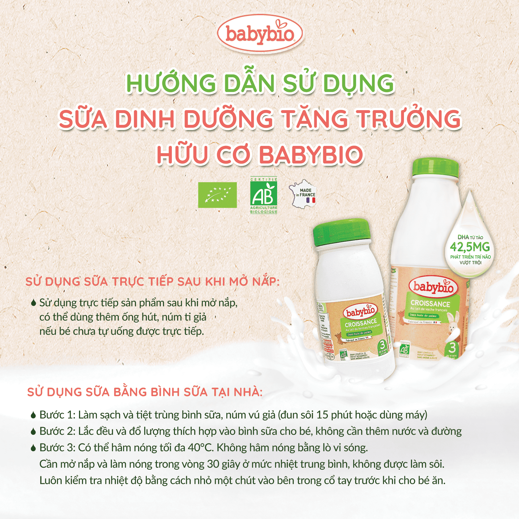 Sữa dinh dưỡng tăng trưởng hữu cơ Babybio 250ml (10 - 36 tháng) – Leaf Organic - Natural ...
