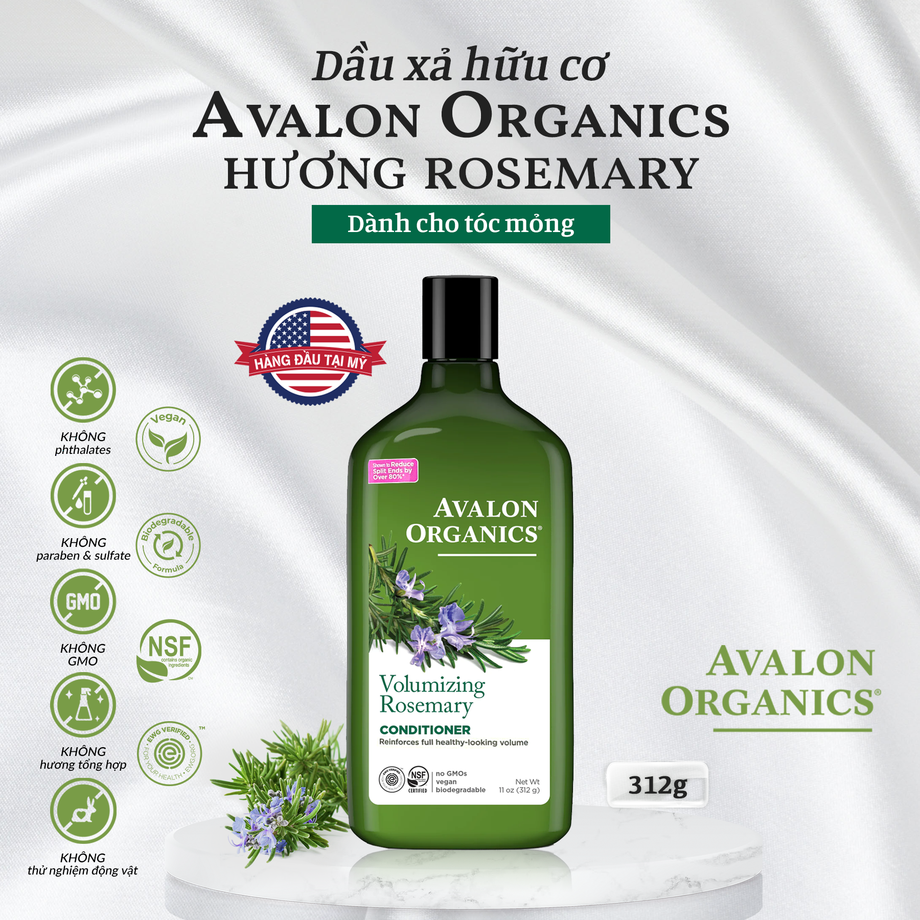 Dầu gội hữu cơ Avalon Organics hương chanh cho tóc xỉn màu, kém bóng m ...