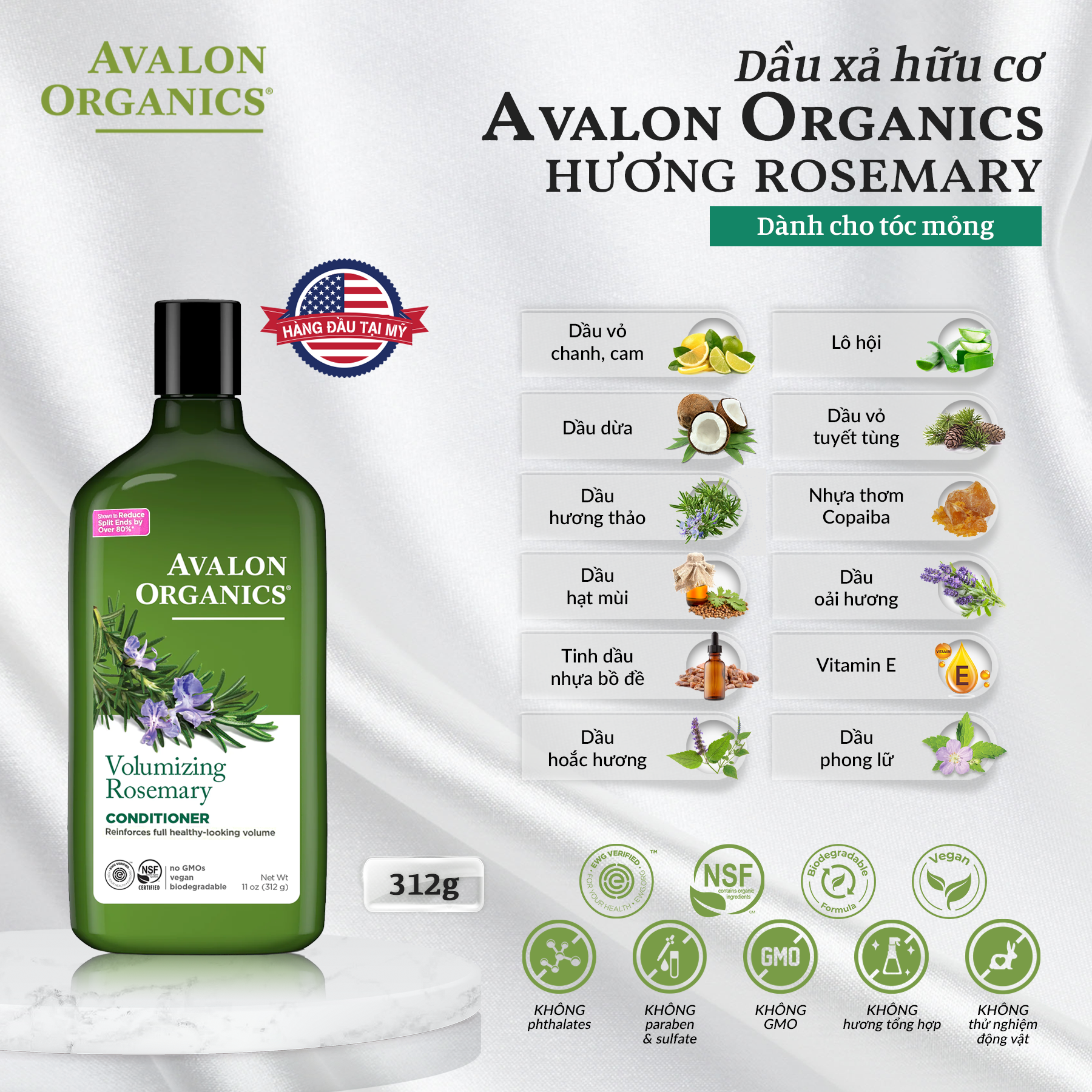 Dầu gội hữu cơ Avalon Organics hương chanh cho tóc xỉn màu, kém bóng m ...