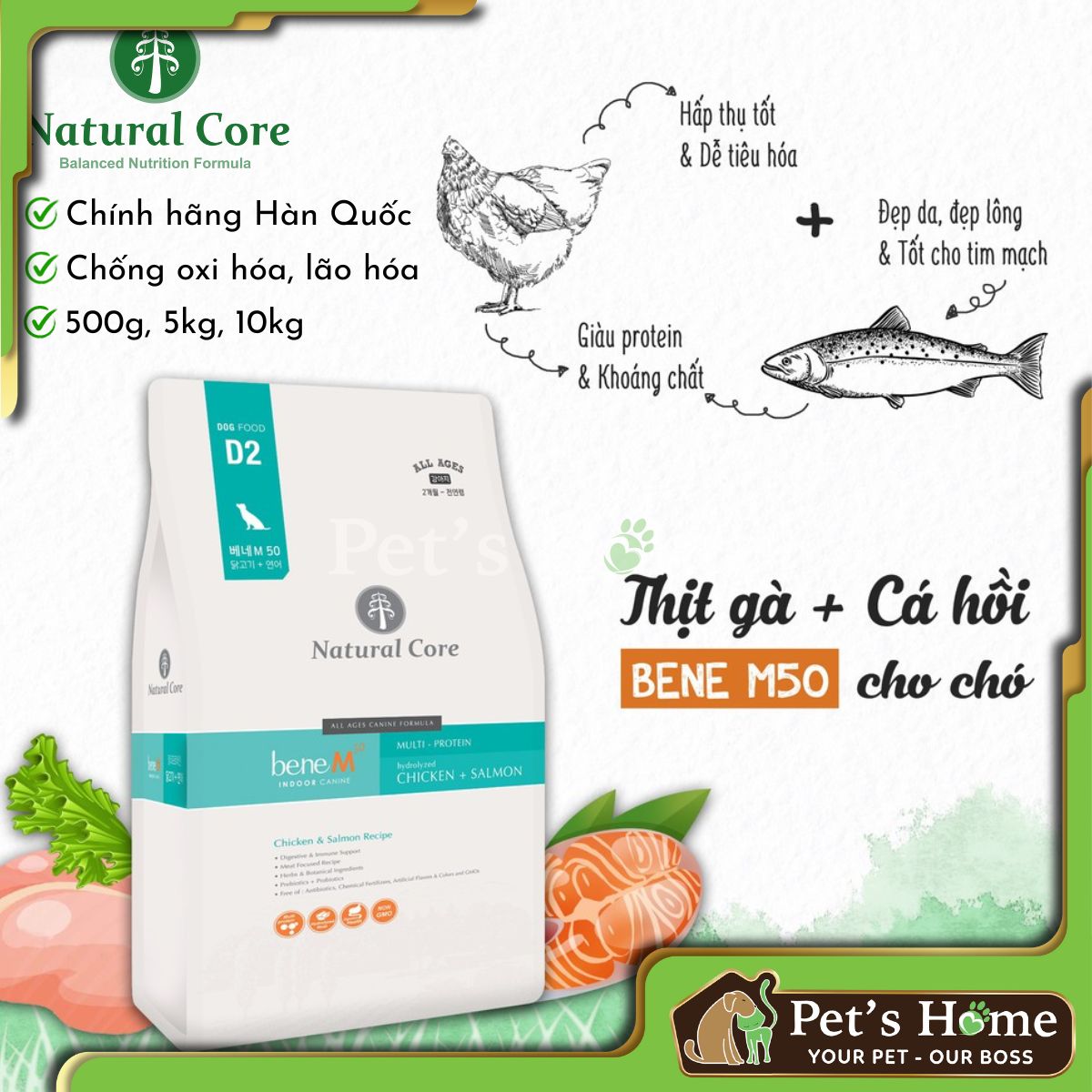 Hạt Natural Core M50 cho chó thịt gà và cá hồi 10kg – Pet's Home