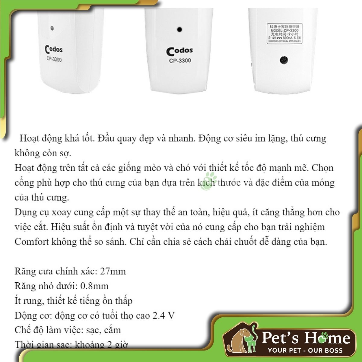 MÁY MÀI MÓNG CHÂN CHO CHÓ MÈO CODOS CP-3300 – Pet's Home