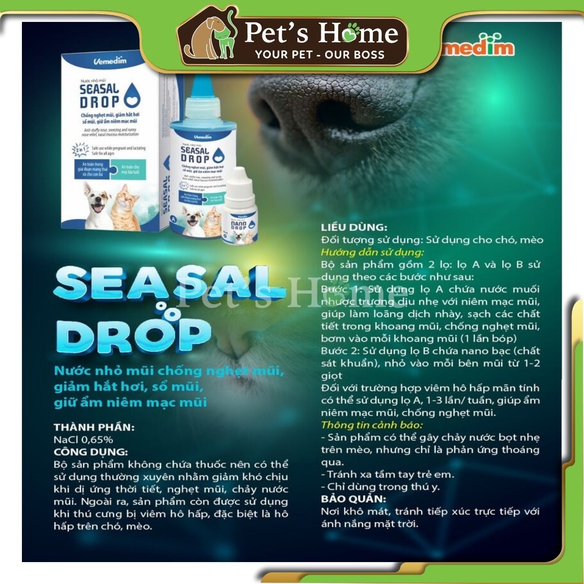 Nước nhỏ mũi chó mèo Seasal Drop – Pet's Home