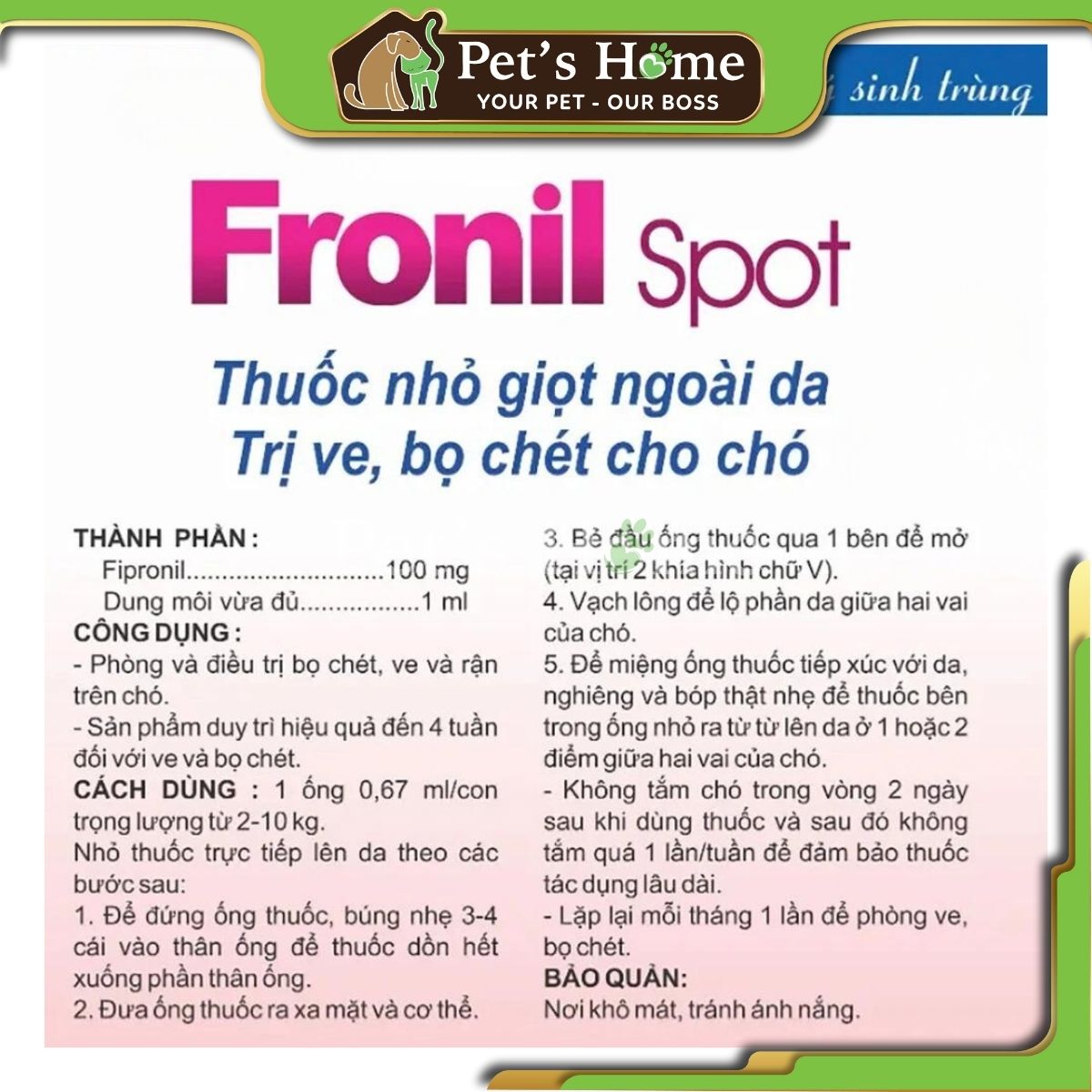 Thuốc nhỏ trị ve Fronil Spot – Pet's Home