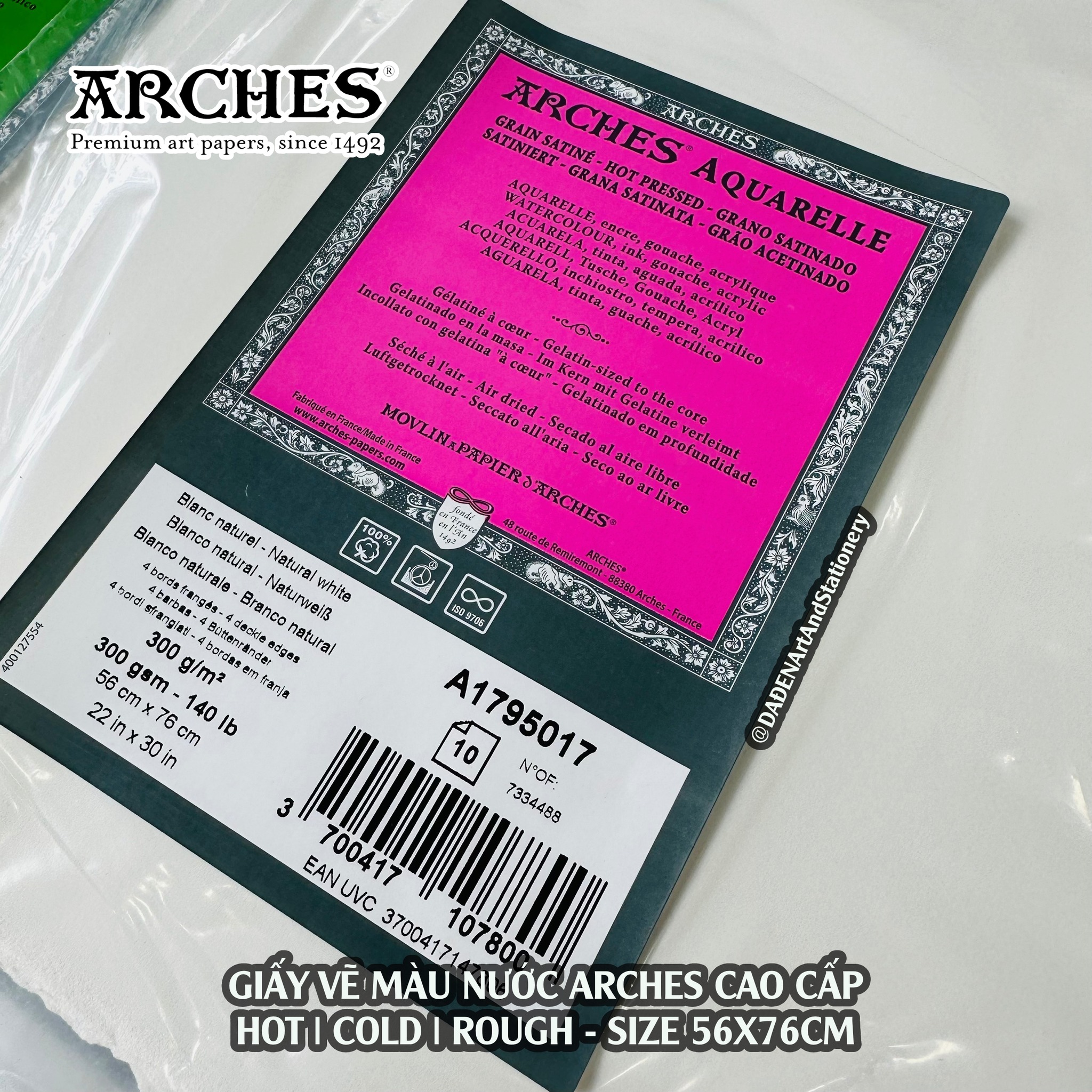 [DA ĐEN] Giấy Vẽ Arches Artist 300gsm (1 Tờ) 56x76cm