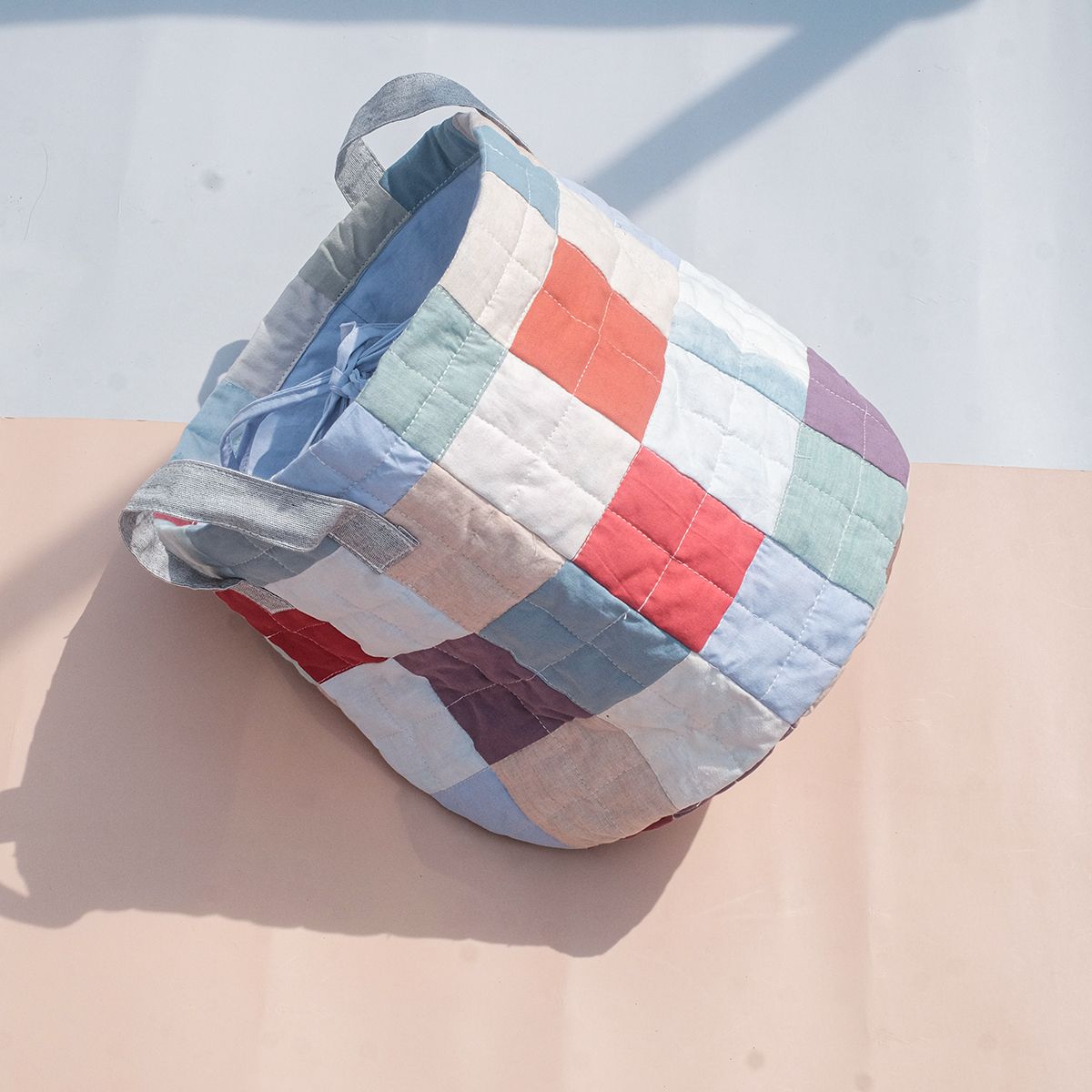 Sọt đựng đồ ghép vải dây rút 15L | Patchwork string Bucket bag | CHOI – CHOI - Organic Cotton ...