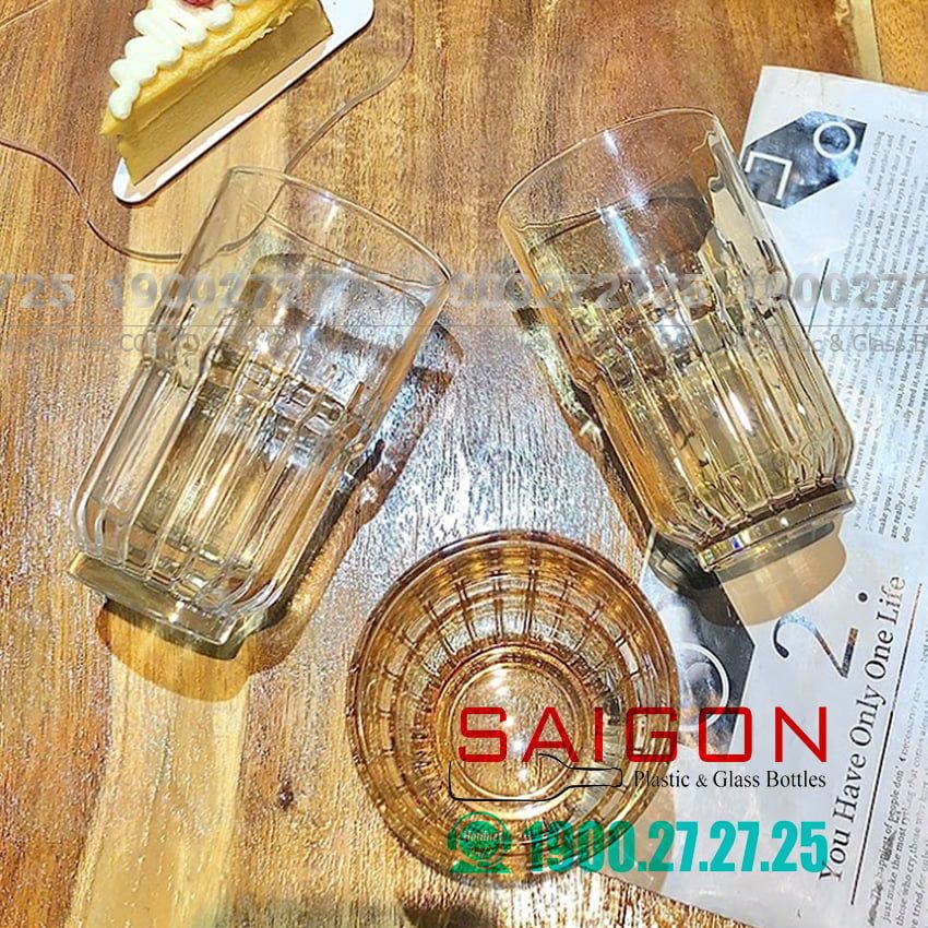 DELI Y5865-1S - Ly Thủy Tinh Deli LINQ Amber Rock Glass 340ml – Chai Lọ Thủy Tinh Sài Gòn