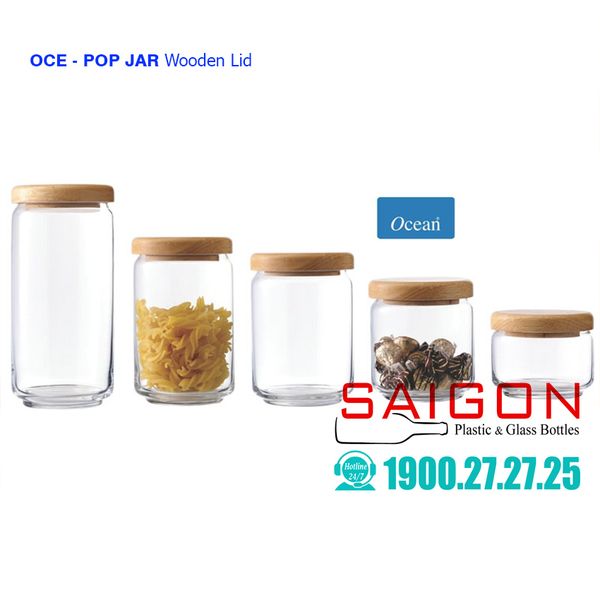 Hũ Thủy Tinh Ocean Pop Jar Wooden Lid Cao Cấp – Chai Lọ Thủy Tinh Sài Gòn