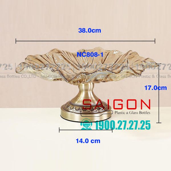 ELEGANT NC-308-1 - Dĩa Thủy Tinh Hoa Tulip Chân Đồng Elegant – Chai Lọ Thủy Tinh Sài Gòn