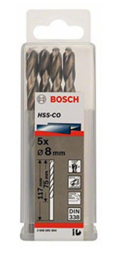 8.0mm Hộp 5 Mũi khoan sắt và inox HSS-Co Bosch 2608585894