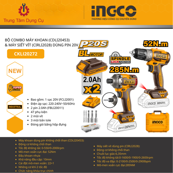 Bộ combo máy khoan (CDLI20453) & máy siết vít (CIRLI2028) Dùng pin 20V