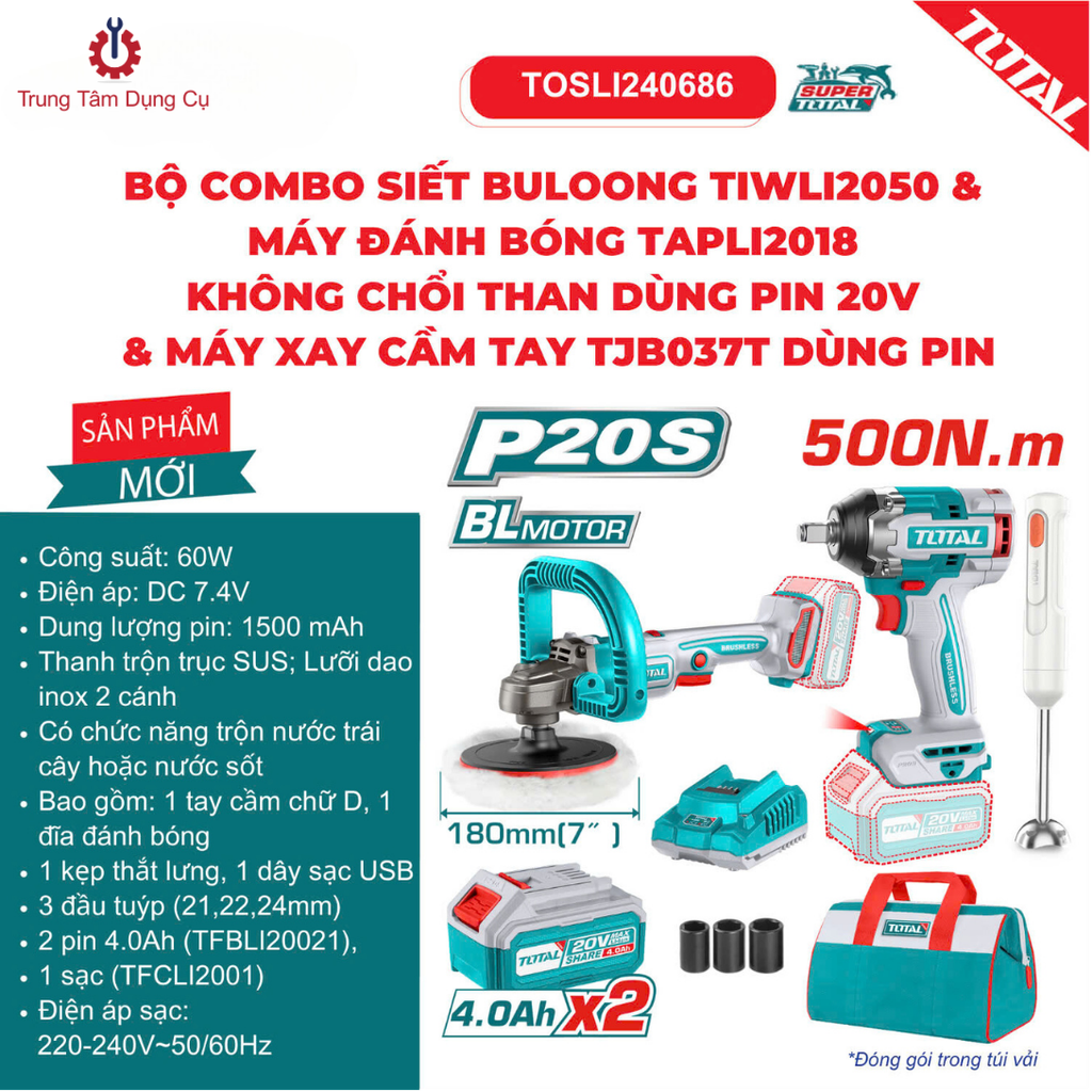 BỘ COMBO SIẾT BULOONG TIWLI2050 & MÁY ĐÁNH BÓNG TAPLI2018 KHÔNG CHỔI T