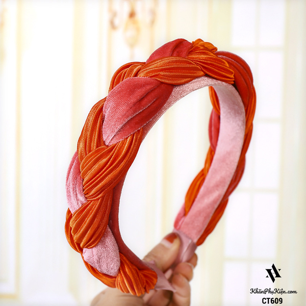 Cài Tóc Băng Đô Thắt Bím Vải Nhung Màu Hồng Phối Cam -Mã CT608 – Khăn ...