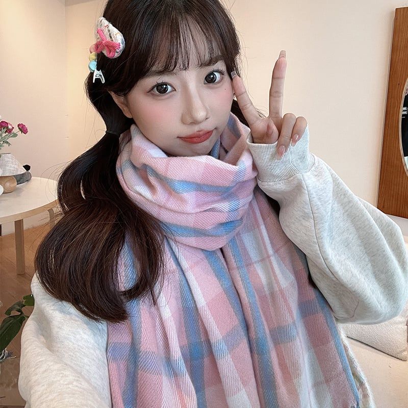 Khăn quàng choàng cổ len Cashmere cao cấp LÀ GU giữ ấm màu trơn pastel ...