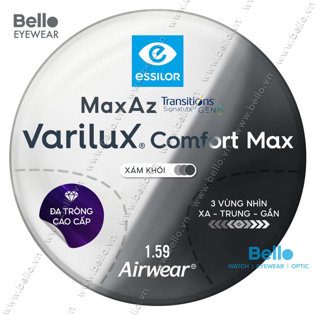 Essilor Varilux Comfort Max Transitions Signature Gen 8 Xám Khói – Bello
