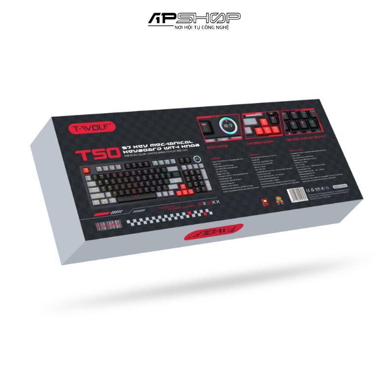 Bàn phím cơ có dây T-Wolf T50 97 key | Có led | Màu đen xám | Chính hã – APSHOP.VN